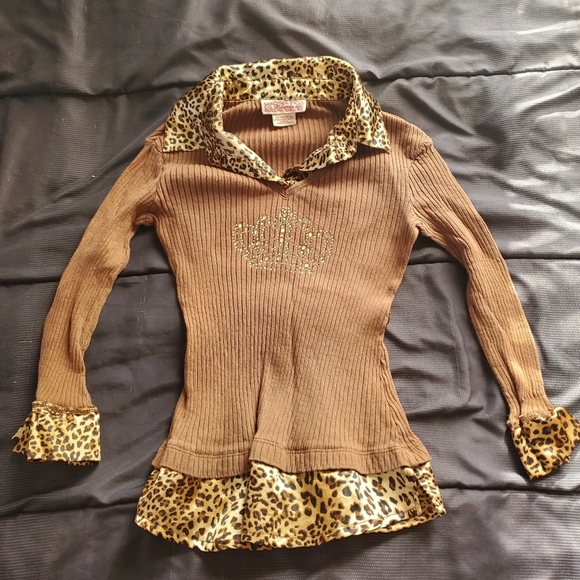 Knitworks | Shirts & Tops | Girl Large Brown Ribbed Long Sleeve Animal ...